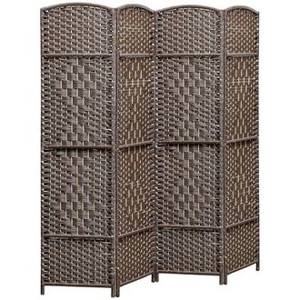 HOMCOM Paravent int&eacute;rieur en Bois, 4 Panneaux, 180 x 180 cm, s&eacute;parateur de pi&egrave;ce Pliable, pour Salon, Chambre &agrave; Coucher, Maison, Marron