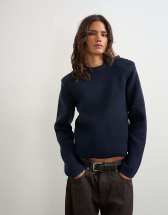 Topshop pull en maille &agrave; &eacute;paulettes, marine-bleu marine