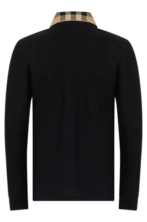 Burberry Mens Long-Sleeve Cotton Polo Shirt Black T-shirts And Polos