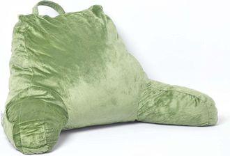 Homescapes Lesekissen mit Armlehnen grün 46cm hoch, Rückenkissen Memory Foam, Relaxkissen groß mit Samt-Bezug