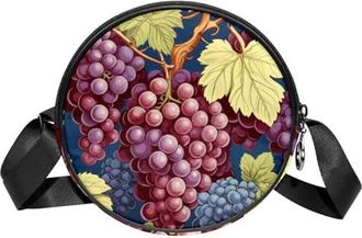 Generic Petit sac &agrave; bandouli&egrave;re rond pour femme, motif raisin, r&eacute;tro, avec fermeture &eacute;clair, bretelles r&eacute;glables, sac &agrave; main rond d&eacute;contract&eacute; pour femmes et f