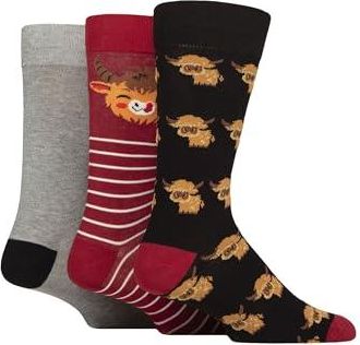 SockShop Lazy Panda Homme Nouveaut&eacute; Chaussettes en bambou Paquet de 3 Vache des Highlands 40-45
