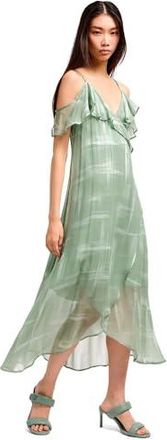 A|X Armani Exchange Sage Marble Print Dress with Ruffle Sleeve Robe de soirée décontractée, Impression marbre Sauge, 42 Femmes