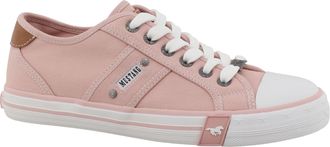 Mustang Jeans Sneaker MUSTANG SHOES Winona, Damen, Gr. 37, ros&eacute;, Baumwolle, Schuhe Sneaker, Freizeitschuh, Halbschuh, Schn&uuml;rschuh mit seitlichem Logoschriftzug