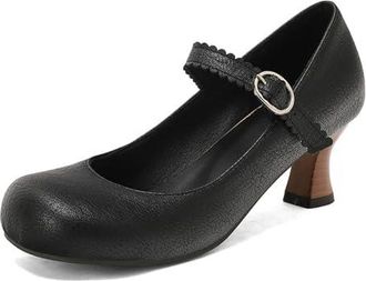 Generic Chaussures Mary Jane Brouge &agrave; bout rond pour femme avec sangle de cheville et boucle pour le travail, le bureau, les f&ecirc;tes, Noir, 38.5 EU