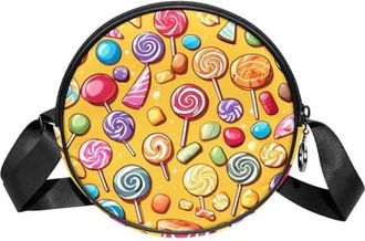 Generic Circle Sac &agrave; bandouli&egrave;re pour femme, petit sac &agrave; bandouli&egrave;re jaune bonbon avec fermeture &eacute;clair, bretelles r&eacute;glables, sac &agrave; main rond d&eacute;contract&eacute; pour