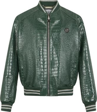 Philipp Plein Leather Bomber Jacket Cocco - - Jackets - Herren - Gr&uuml;n - L