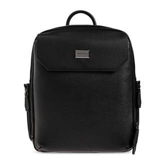 Emporio Armani Homme, Sacs, Noir, Taille: ONE Size Sac &agrave; dos en cuir avec &eacute;cusson logo