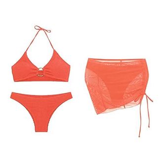 Generic Montres pour homme et femme 3 pi&egrave;ces maillots de bain dos nu avec jupe couvrante maillot de bain, Orange, XL