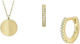 Fossil Collier de chaîne Harlow à texture linéaire et boucles doreilles pour femme - ton or