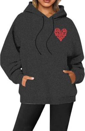 Generic Sweat-shirt pour femme XXL Streetwear &agrave; la mode Sweat &agrave; capuche Coupe &agrave; manches longues avec motif de coeur romantique Haut d&eacute;contract&eacute; pour femme pou