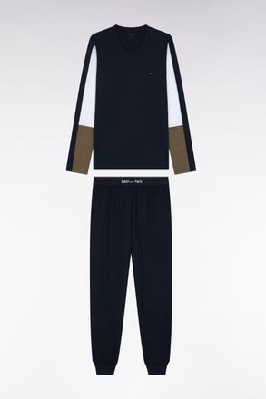 Eden Park Pyjama Long En Jersey De Coton Colorblock Kaki
