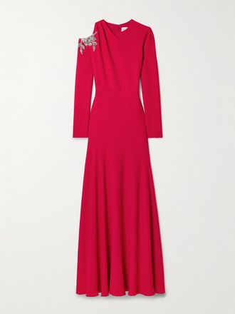 Erdem Asymmetrische Robe Aus Cr&ecirc;pe Mit Recycelten Fasern, Raffungen Und Kristallen - Rot