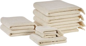 Beliani Luxus Handtuch Set mit Badematte Baumwolle beige 9-teilig Fransen Modern Atiu