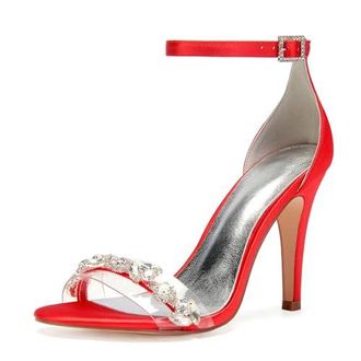 Generic Chaussures De Mariage Femme Été Sexy Open Toe High Heels Mariée Stylet Talons Bureau Travail Soir Sandale Talons Hauts 10.5CM,Rouge,39 EU