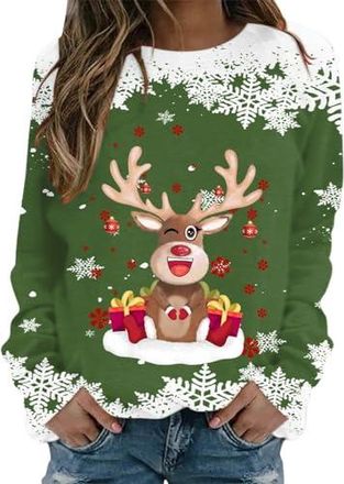 Generic Pull Noel Drole Femme Sweat-Shirt FéMinin sans Capuche Col Rond Motif Festif Confortable Ample DéContracté Manches Longues Coupe Moderne Tissu Doux po