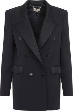 Elisabetta Franchi Veste &agrave; col satin&eacute; - Femme - Vestes - Noir - Taille: 40 FR