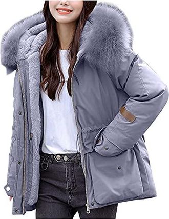 Generic Parka dhiver pour femme avec capuche en coton doublé polaire avec poches Fermeture éclair intégrale Manteaux chauds épais Couleurs unies Manches longu