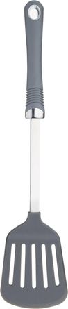 KitchenCraft Flacher Pfannenwender, Cr&ecirc;pe Wender, Pfannenwender Kunststoff, Palatschinken Wender, Schlitzwender mit rutschfestem Griff und &Ouml;se, Edelstahl, Grau, 36