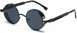 Generic Lunettes de soleil rondes en métal Steampunk pour homme et femme, Noir/gris, Taille unique