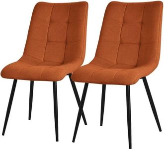 ML Design Set de 2 Chaises de Salle à Manger Orange, avec Revêtement en Tissu Polyester et Pieds Métalliques Noirs, Chaises de Cuisine avec Dossier, Chaises
