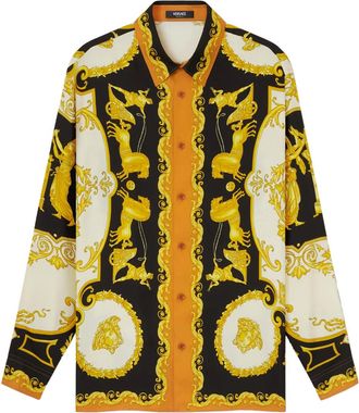 Versace chemise en soie à motif baroque - Noir