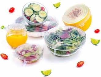 Yoko Design Yoko Design - 6 Stück Silikon-Stretch-Deckel, rund, in cm: 6,6 / 9,5 / 11,4 / 14,2 / 16 / 19,7