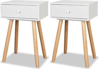 Les Tendances Chevet scandinave bois blanc et pieds pin clair Tonay - Lot de 2