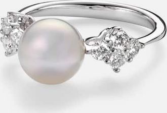 Mikimoto Ring aus 18kt Weißgold mit Diamanten und Akoyaperle