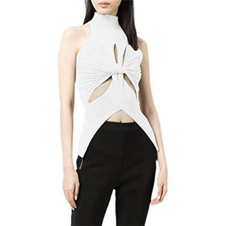 Generic Gilet sans Manche Femme Gilet Femme D&eacute;contract&eacute; Quotidien Ville Ajour&eacute; Col Haut - Pull Sexy avec D&eacute;coupes G&eacute;om&eacute;triques pour Look Audacieux