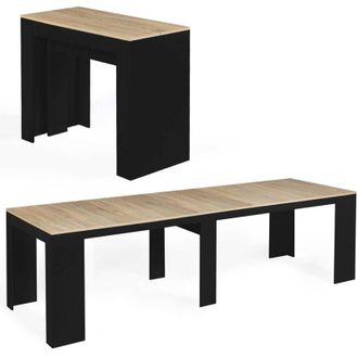 IDMarket Idmarket - Table console extensible orlando 14 personnes 300 cm bois noir et façon hêtre