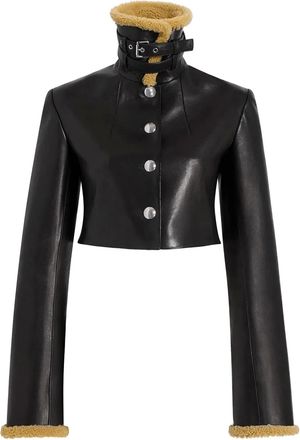 Khaite veste Jodie boutonn&eacute;e &agrave; finitions en peau lain&eacute;e - Noir
