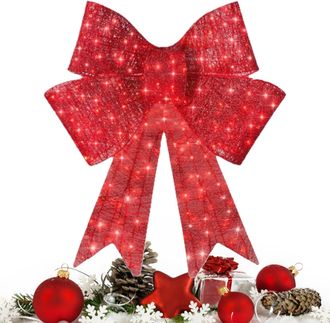 Generic Weihnachtskranz - k&uuml;nstlicher, Haust&uuml;r mit LED-Lichtern, batteriebetriebene Weihnachtsdekoration, rote Schleife und Tannenzapfen, Innen- und Au&szlig;enwand