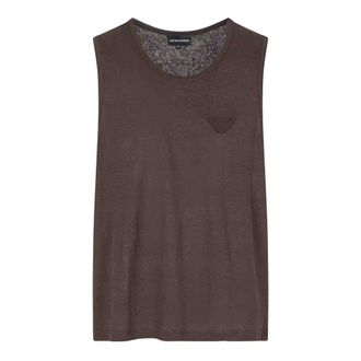 Emporio Armani Homme, Tops, Brun, Taille: L T-shirt en lin avec écusson brodé aigle