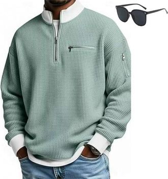 Generic Pull l&eacute;ger &agrave; manches longues et col zipp&eacute; pour homme, Vert, 3XL