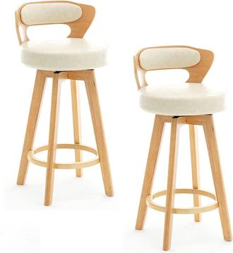 Generic Drehbarer Barhocker, 2Er-Set, Wei&szlig;, mit Pu-Leder Bezogen, K&uuml;chen- Und Barhocker Aus Massivholz, Runder Tresenhocker, Bequemer Gepolsterter Sitz, Einfa