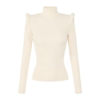 Elisabetta Franchi Stricktop mit Rollkragen und 3D-Details - - Knitwear - Damen - Beige - XL