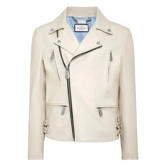 Philipp Plein Homme, Vestes, Beige, Taille: 4XL Gothic Plein Leather Jacket