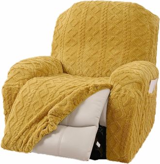 Generic Stretch Relaxsesselbezug Jacquard Pl&uuml;sch F&uuml;r Fernsehsessel Liege Mit Tasche, Elastisch Sofabezug Teilig Waschbar M&ouml;belschutz Recliner Stuhl(Yellow,3 S