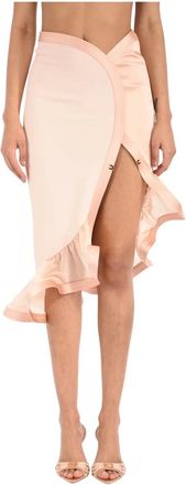 Elisabetta Franchi Femme, Jupes, Beige, Taille: 44 FR Ruffled-detail Midi Skirt