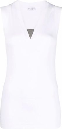 Brunello Cucinelli Femme, Tops, Blanc, Taille: 40 FR Haut en jersey c&ocirc;tel&eacute;