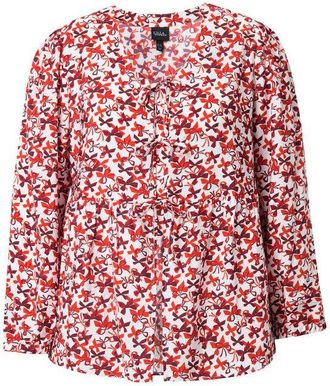 Ulla Popken Satinbluse Bluse Schleifen A-Linie V-Ausschnitt Langarm