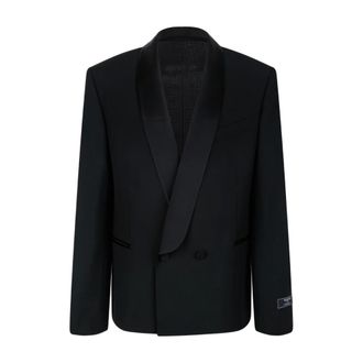 Balmain Homme, Vestes, Noir, Taille: XL Blazer &agrave; revers satin&eacute;