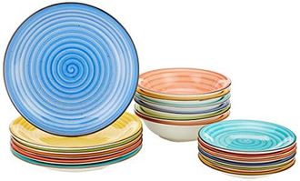 Tognana Art&Pepper Service de vaisselle pour 6 personnes, 18 pi&egrave;ces, Stoneware d&eacute;cor&eacute; &agrave; la main, Multicolore