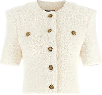 Balmain Femme, Vestes, Blanc, Taille: 36 FR Cardigan en tweed Plumetis