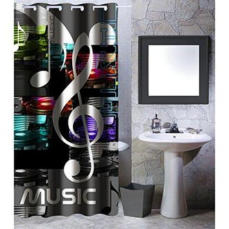 MSV Anti-Schimmel Duschvorhang - Anti-Bakteriell, waschbar, wasserdicht, mit 12 Duschvorhangringen - Polyester, Music 180x200cm