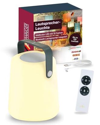 Schwaiger Bluetooth Lautsprecher mit Licht Tischlampe Garten Lampe Outdoor Aussenbereich Speaker tragbar 10W mit 2000 mAh Akku Fernbedienung Ladekabel IP44 RGB 