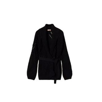 Twinset Gestrickte offene Strickjacke mit G&uuml;rtel - - Knitwear - Damen - Schwarzk - M