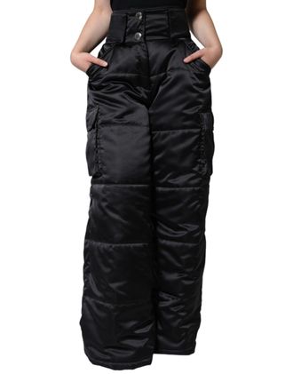 Dolce & Gabbana Black Quilted High Waist Women Boot Cut Pants Polyester