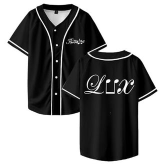 Generic Rosalia LUX Logo Jersey Veste de baseball Chemises Col en V Manches courtes Boutonn&eacute; T-shirt Hommes Femmes Streetwear Tops, Noir, 4XL